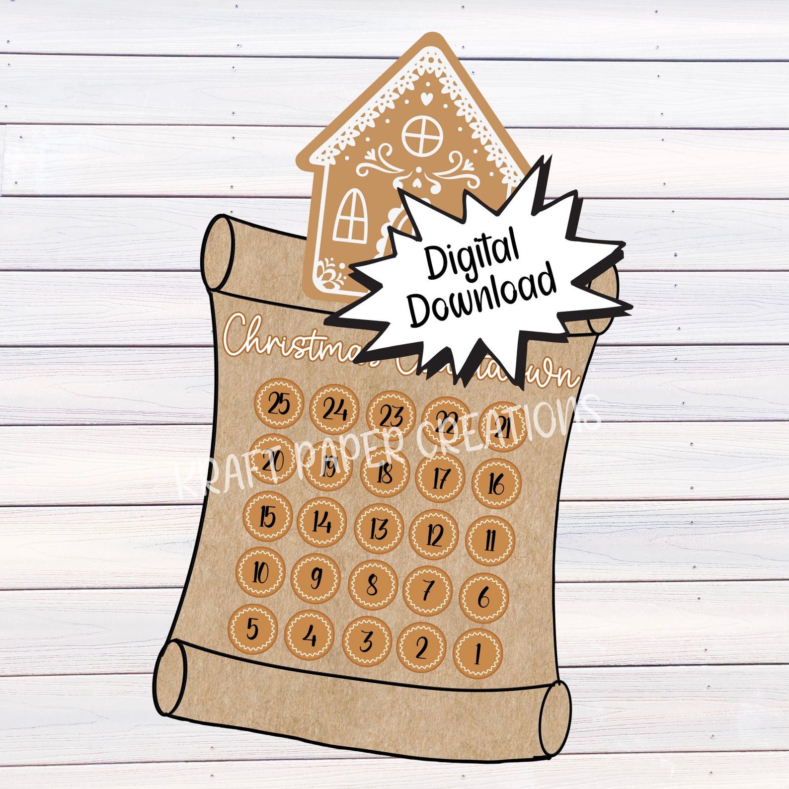 Gingerbread Christmas Countdown Banner Digital JPEG - Etsy