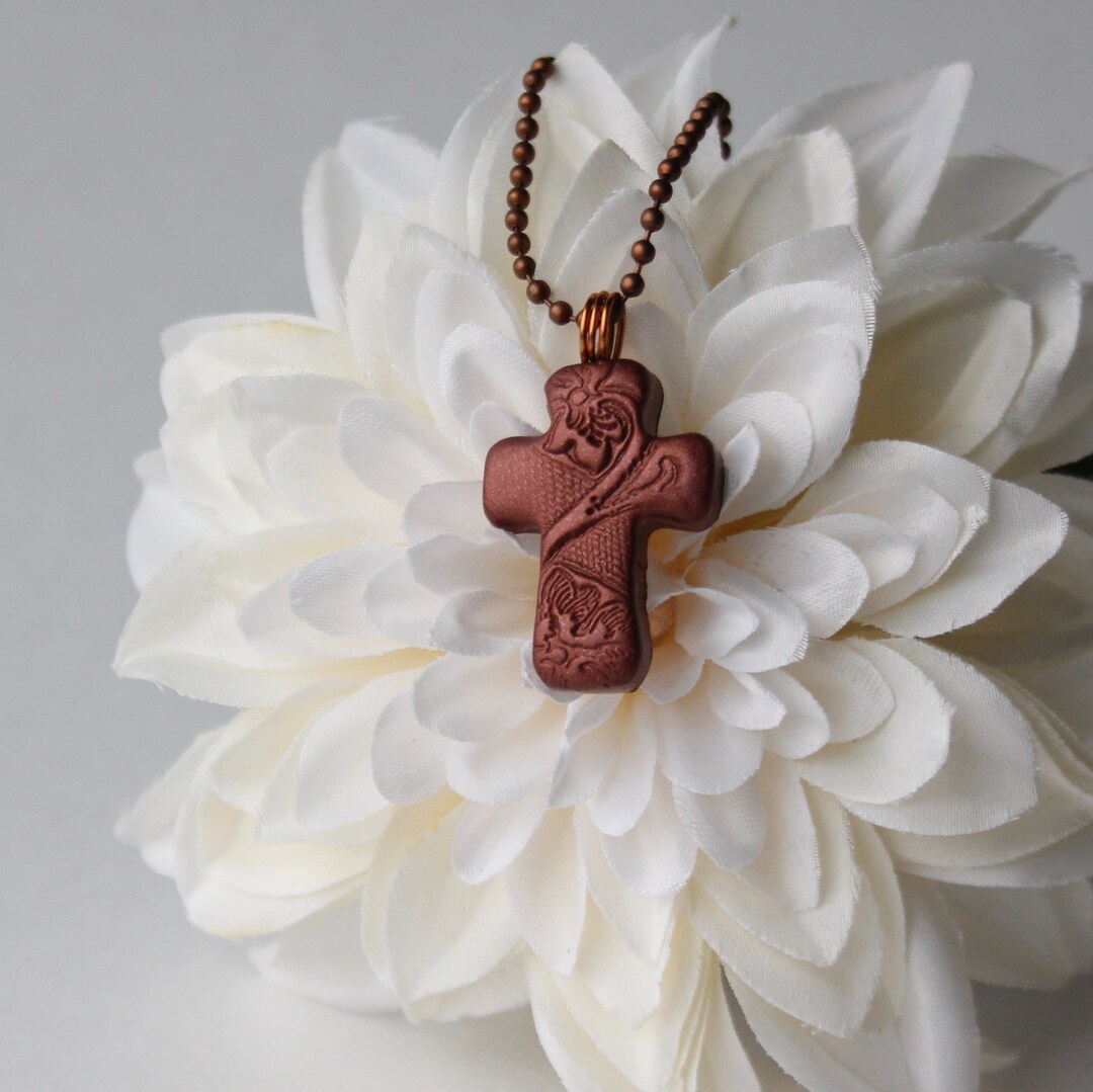 Bronze Polymer Clay Cross Pendant Necklace - Etsy UK