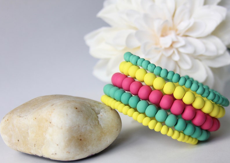 Pink Green and Yellow Beaded Polymer Clay Memory Wire - Etsy