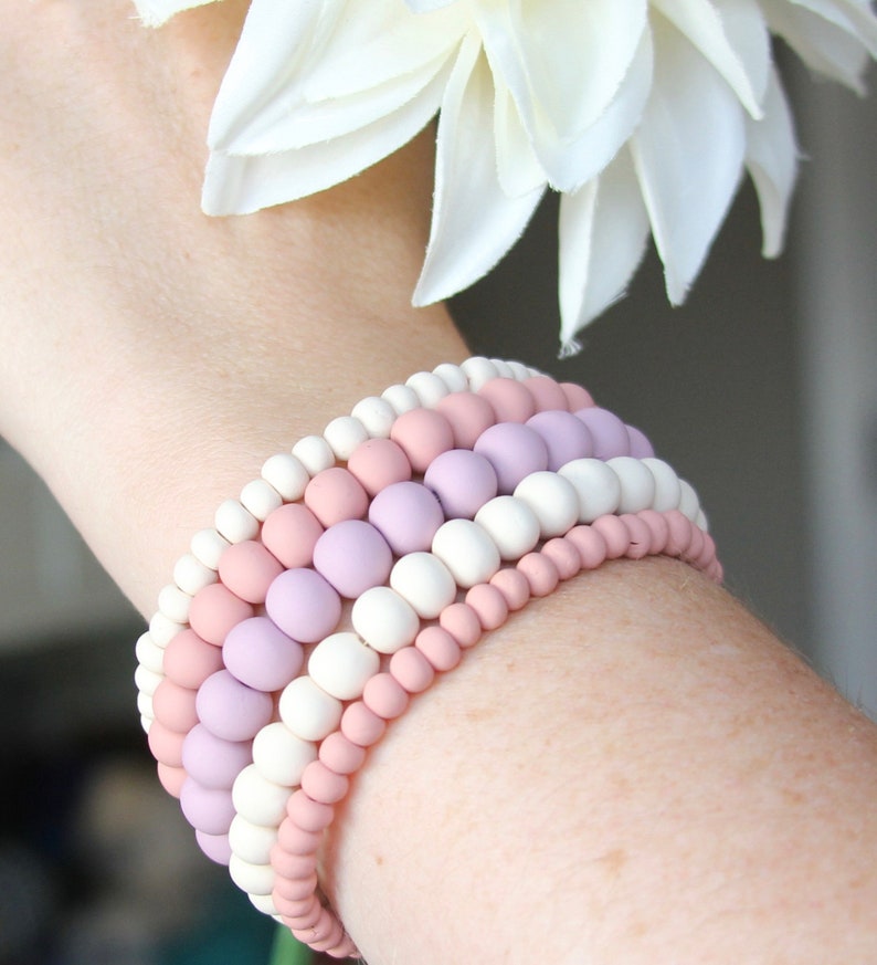 Purple Pink and Ivory Beaded Polymer Clay Memory Wire - Etsy