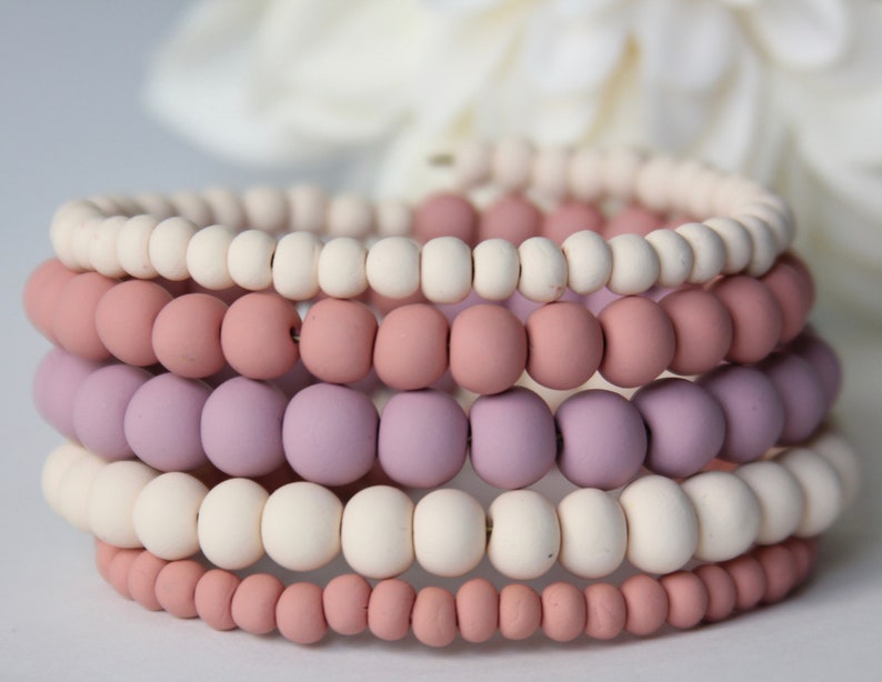 Purple Pink and Ivory Beaded Polymer Clay Memory Wire - Etsy