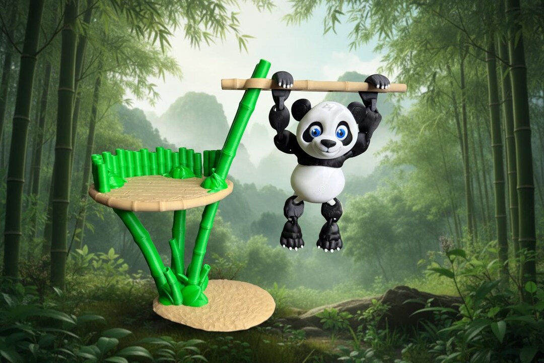Panda With Bamboo Platform & Ladder – 3D Printed Panda Figurine Set - Etsy