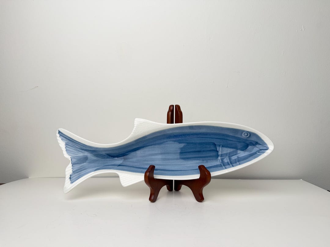 Vintage Blue & White Fish Platter – Crackle Glaze Ceramic Serving Dish ...