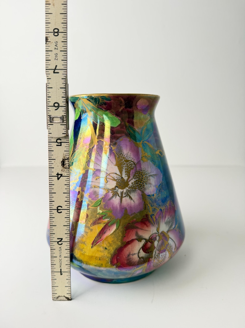 Vintage Maling Lustreware Vase, Iridescent Floral Art Pottery ...