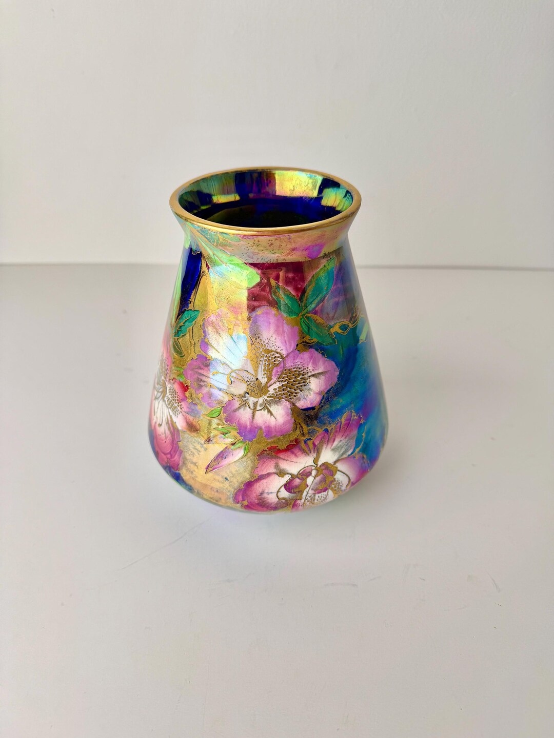 Vintage Maling Lustreware Vase, Iridescent Floral Art Pottery ...
