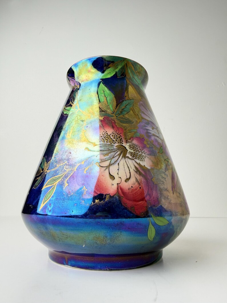 Vintage Maling Lustreware Vase, Iridescent Floral Art Pottery ...
