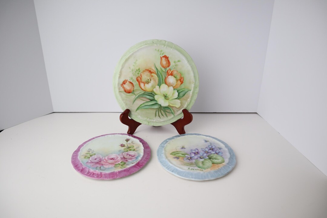 Vintage Hand-painted Porcelain Tea Tiles – Floral Mid-century Wall ...