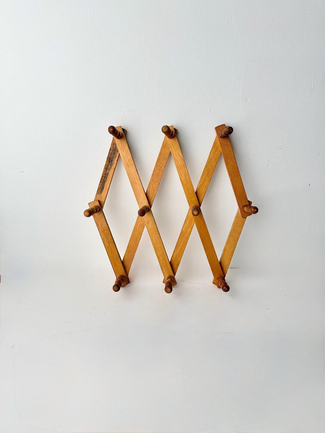 Vintage Wooden Accordion Wall Rack Expandable Peg Coat Hat Rack ...