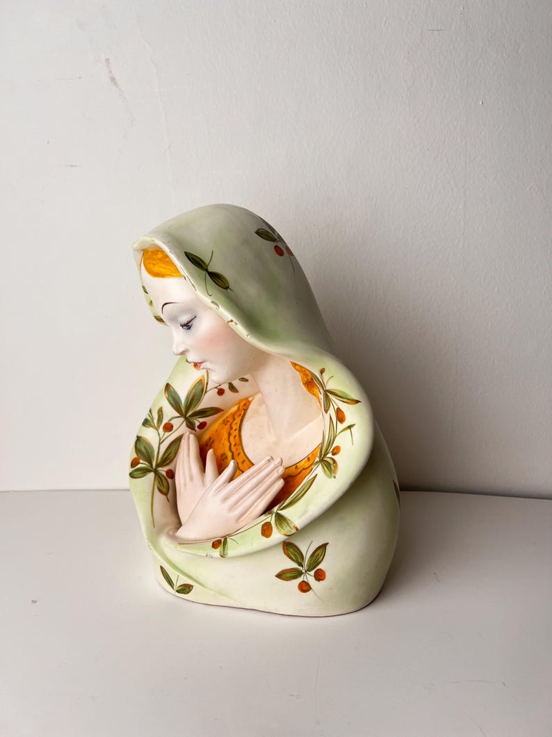 9.5” Vintage Italian Madonna Bust Figurine, Hand-painted Virgin Mary ...