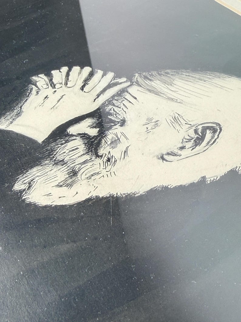 Vintage Original Figurative Drawing by Joseph M. Broderick – 1990s Framed Artwork, Clarence Arts ...