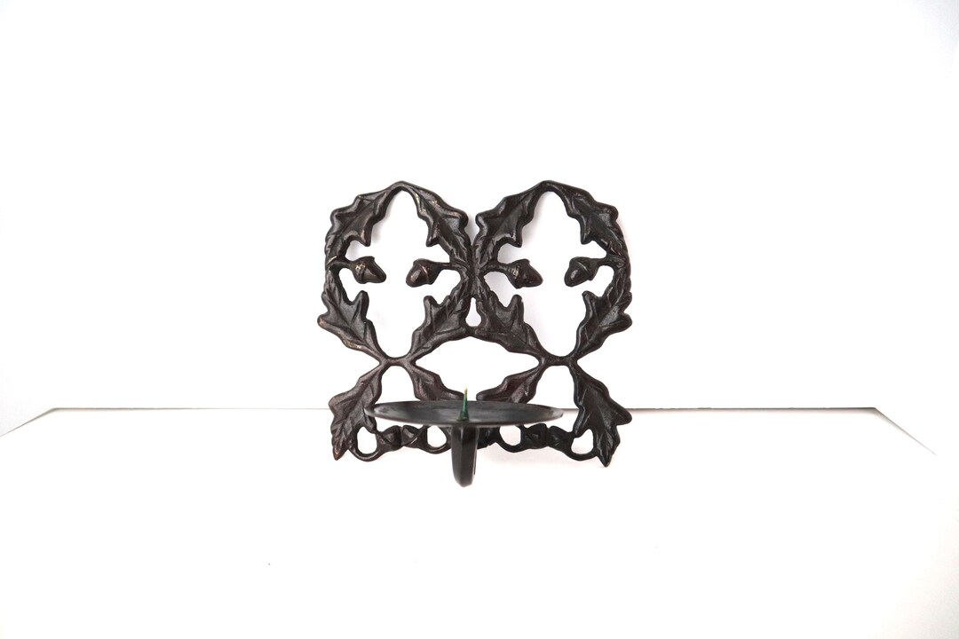 Vintage Cast Iron Acorn & Leaf Wall Sconce – Rustic Farmhouse Candle ...