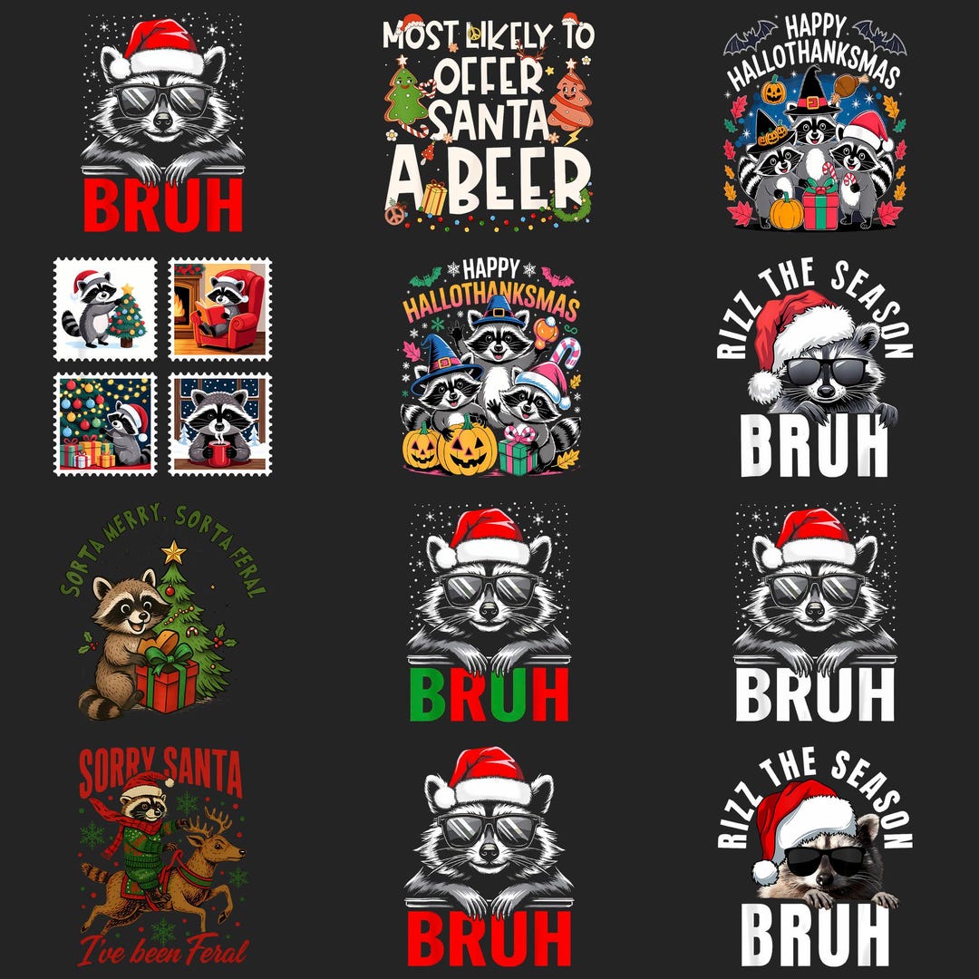 Bruh Raccoon Christmas PNG – Funny Trash Panda Clipart, Teen Boys ...