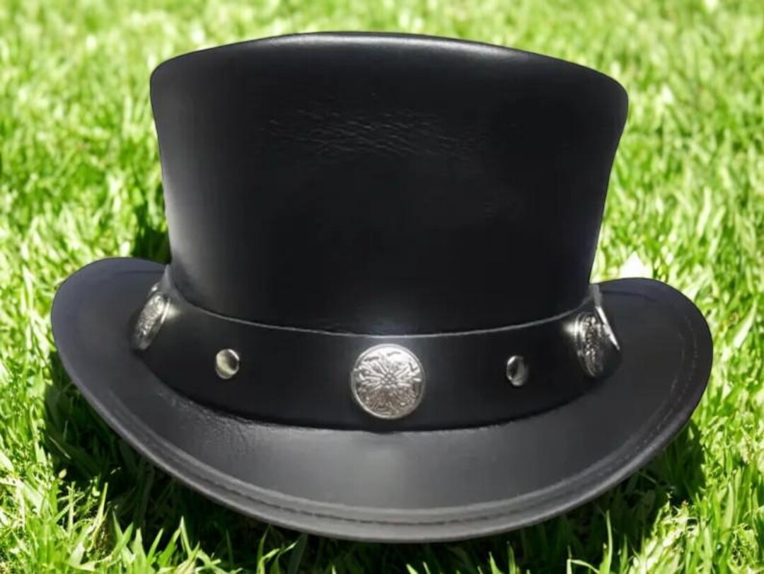Handmade Leather Top Hat, Genuine Black Cowhide, Gothic Steampunk ...