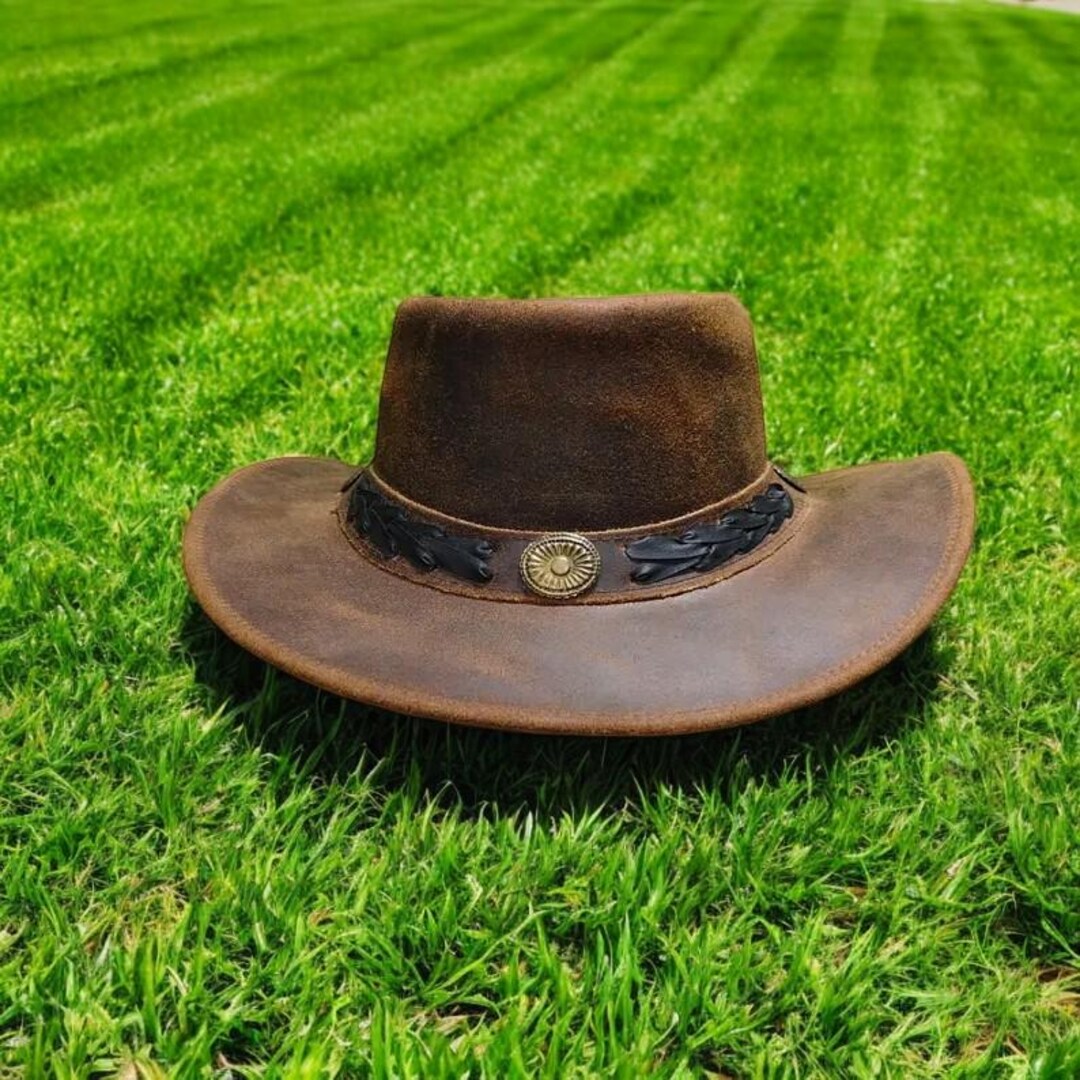 Distressed Brown Leather, Handmade Cowboy Hat, Rustic Concho Band ...