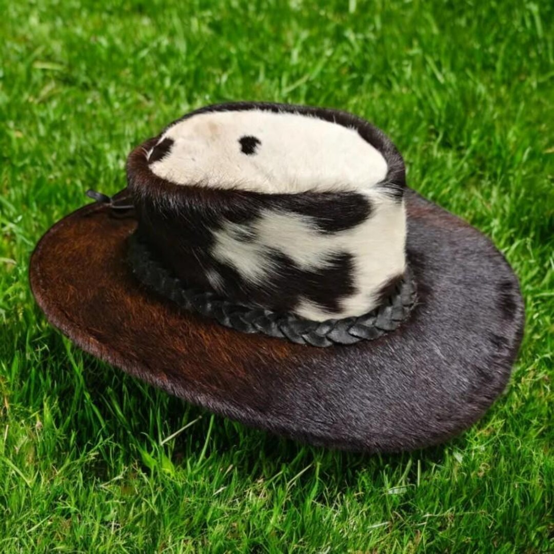 Handmade Cowboy Hat Genuine Cowhide Leather Black White Brown Western ...