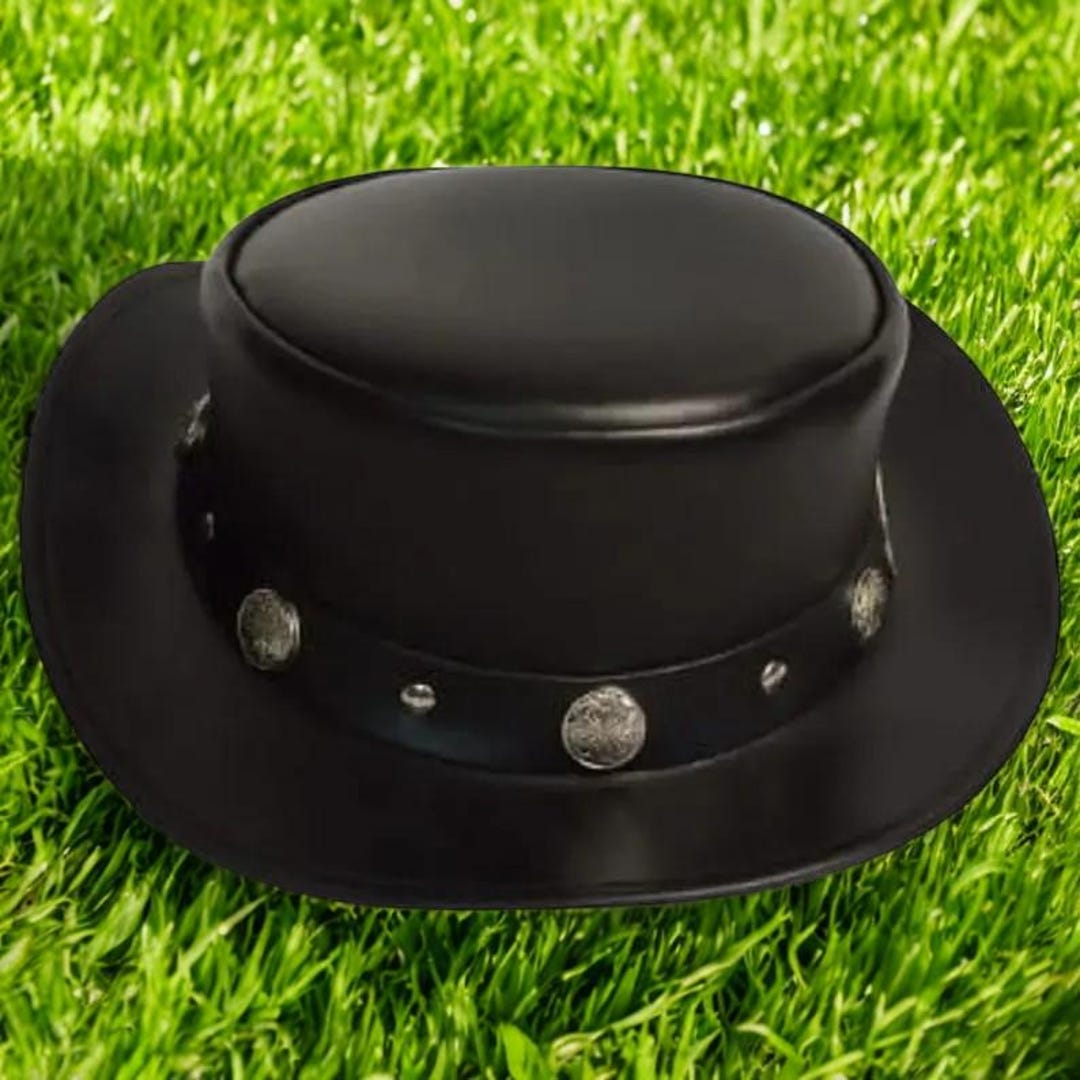 Handmade Leather Gambler Hat, Genuine Black Cowhide, Western Steampunk ...