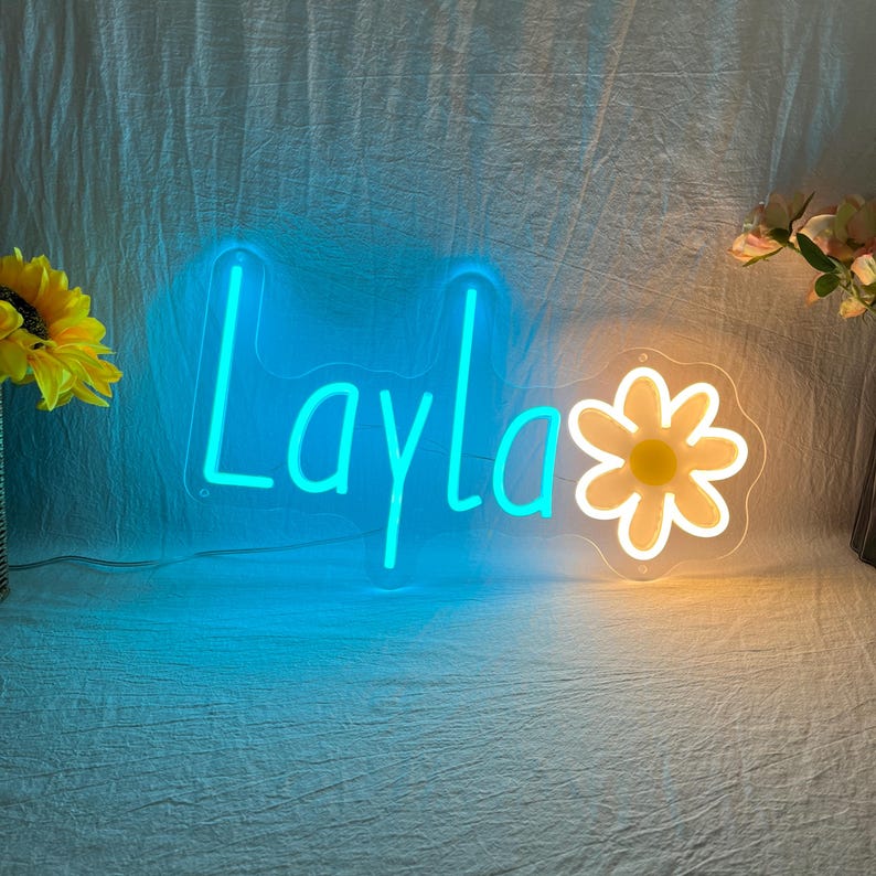 Custom Daisy Flower Name Neon Sign, Personalized Bedroom Nursery Girl ...