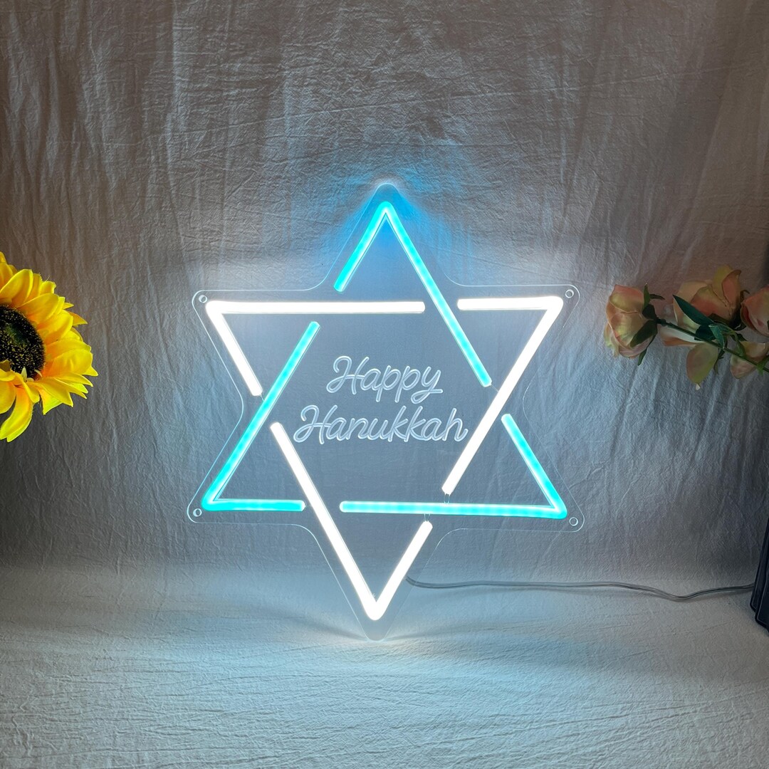 Happy Hanukkah Star of David Neon Sign, Custom Hanukkah Jewish LED ...