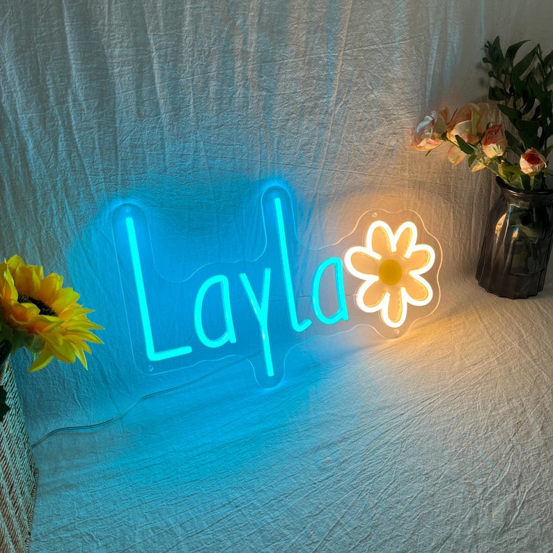 Custom Daisy Flower Name Neon Sign, Personalized Bedroom Nursery Girl ...