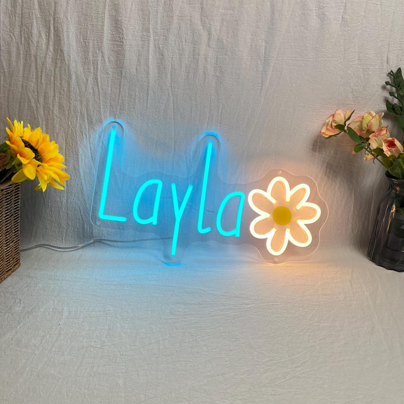 Custom Daisy Flower Name Neon Sign, Personalized Bedroom Nursery Girl ...