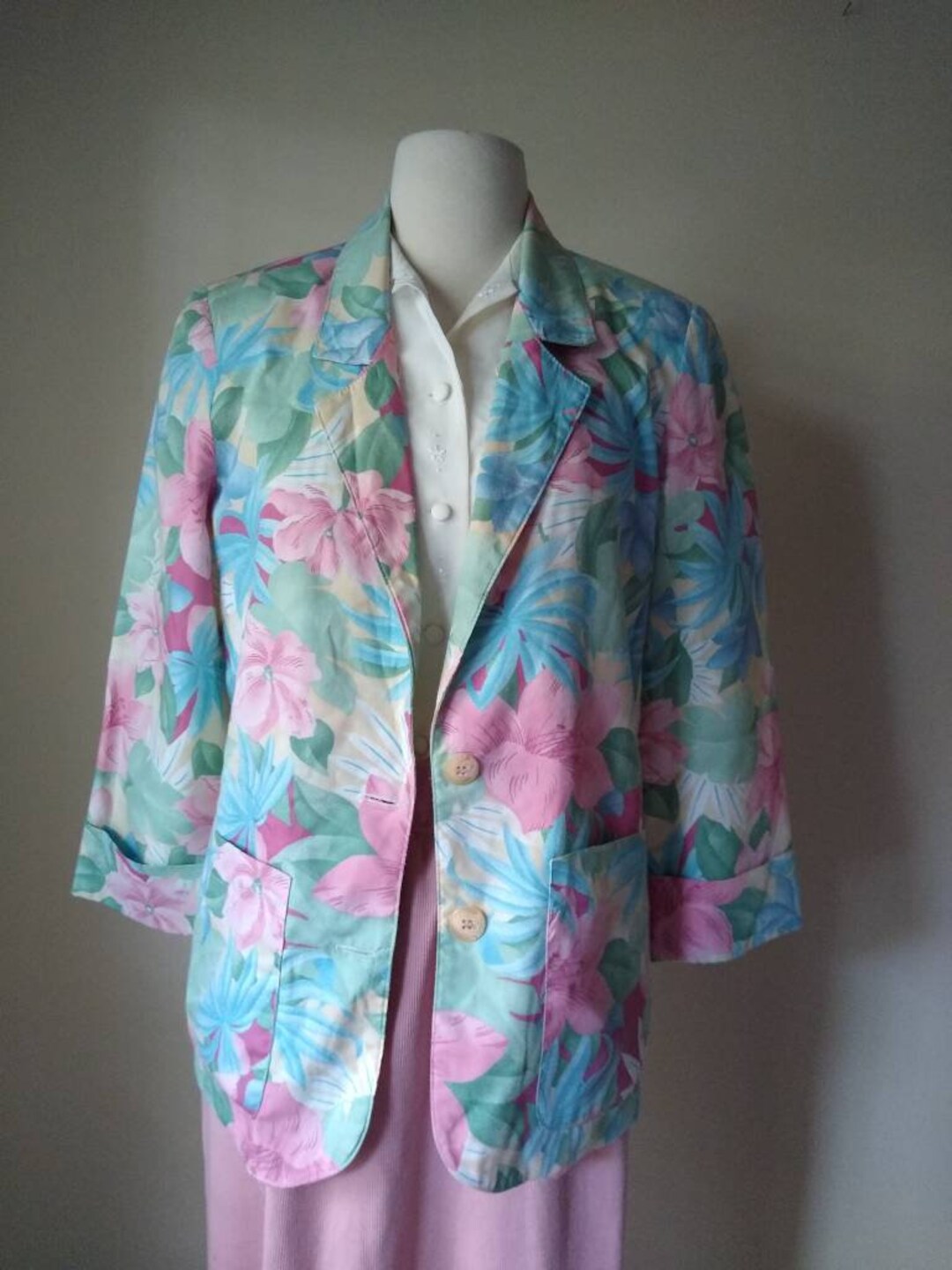 Vintage Floral Pastel Koret Petites Blazer // Light 80s 90s Jacket ...