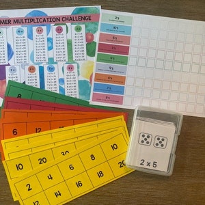 Summer Multiplication Challenge Chart and Flashcards - Etsy