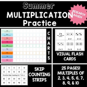 Summer Multiplication Challenge Chart and Flashcards - Etsy