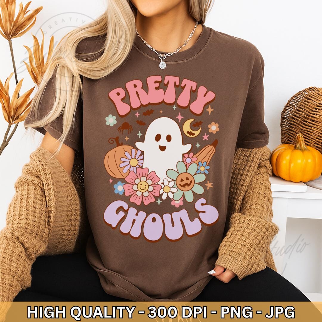 Pretty Ghouls Halloween Clipart | High Quality Retro Cute Ghost PNG JPG ...