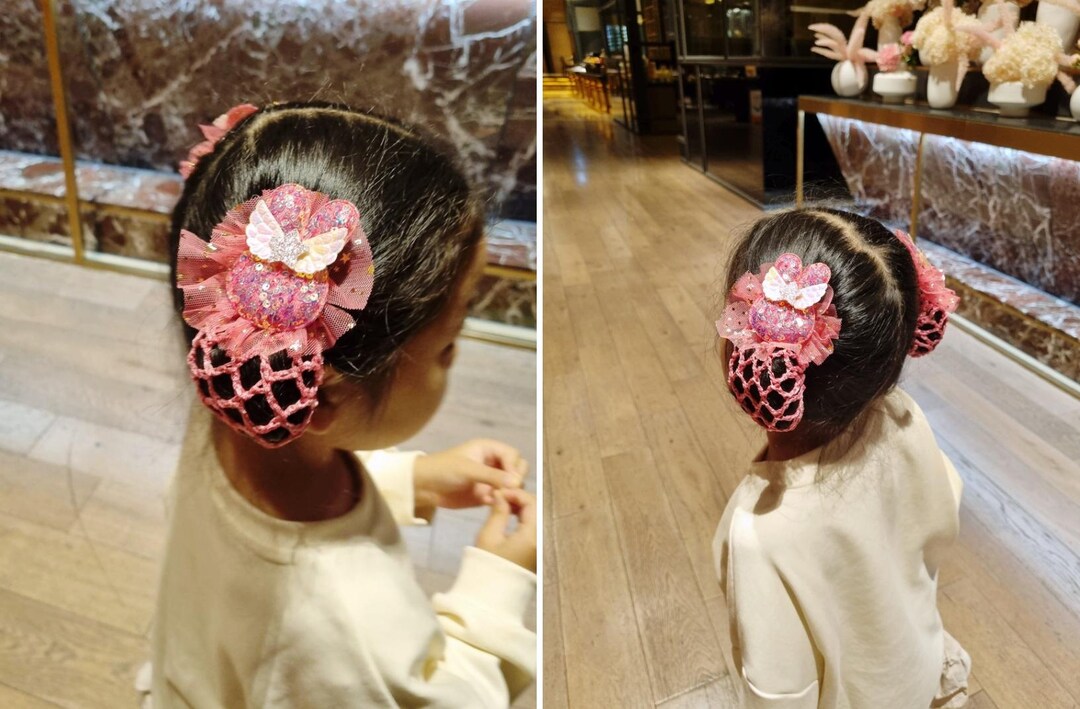 Sparkly Bunny Hair Bun Cover - Pink Glitter Ballet Hair Net (1+1 Pair ...