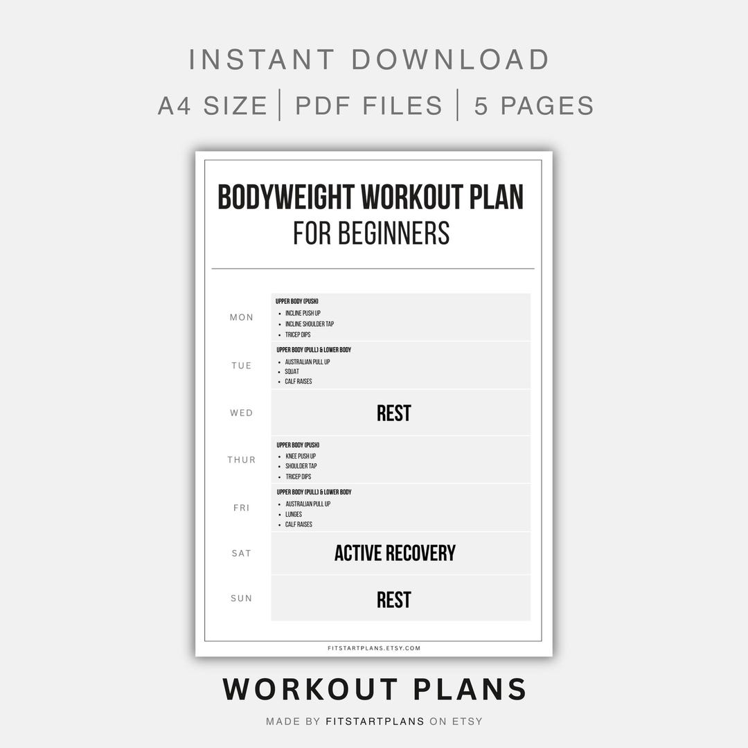 Bodyweight Workout Plan for Beginners | Printable Workout Tracker ...