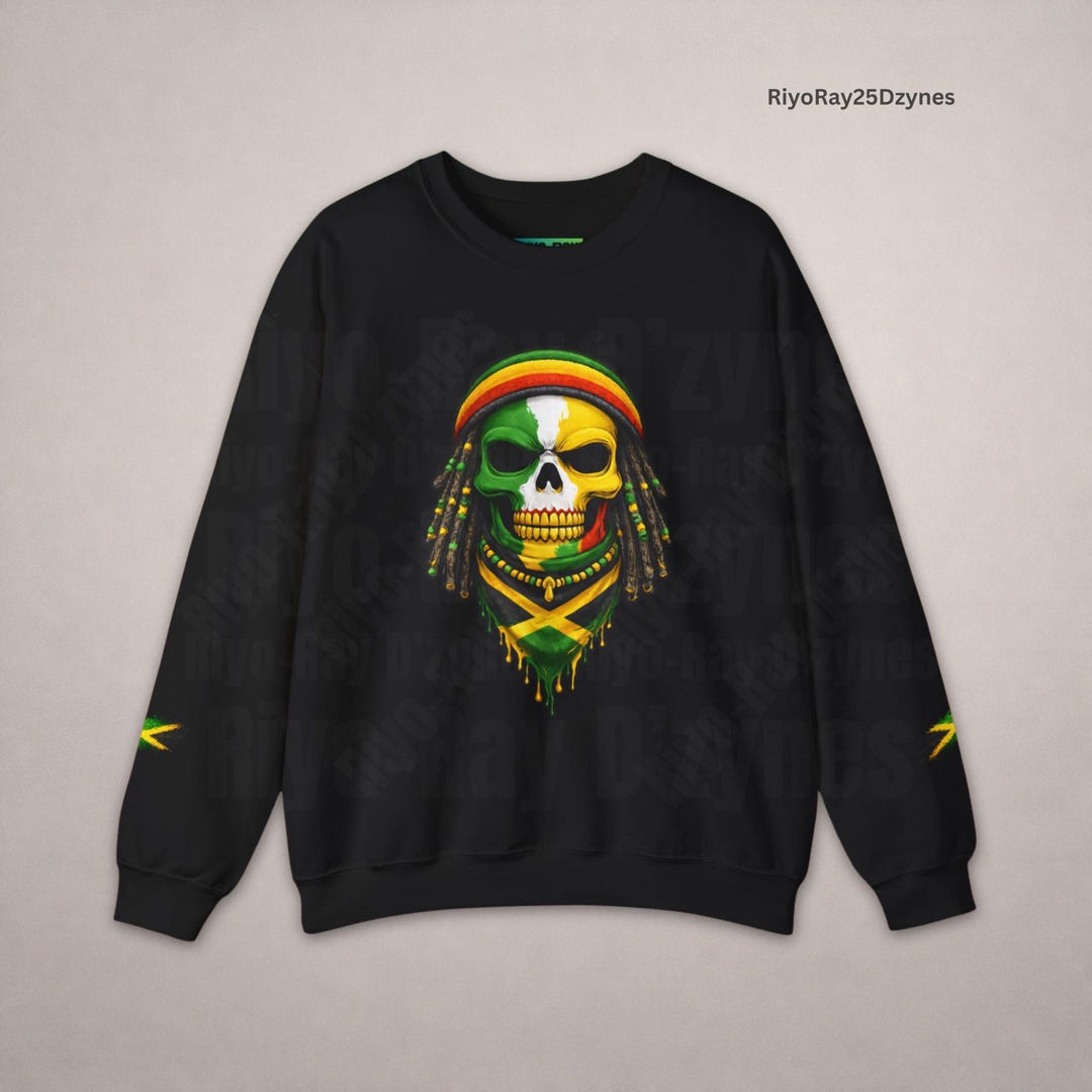 Reggae Skull Crewneck Sweatshirt, Rasta Jamaican Colors - Etsy