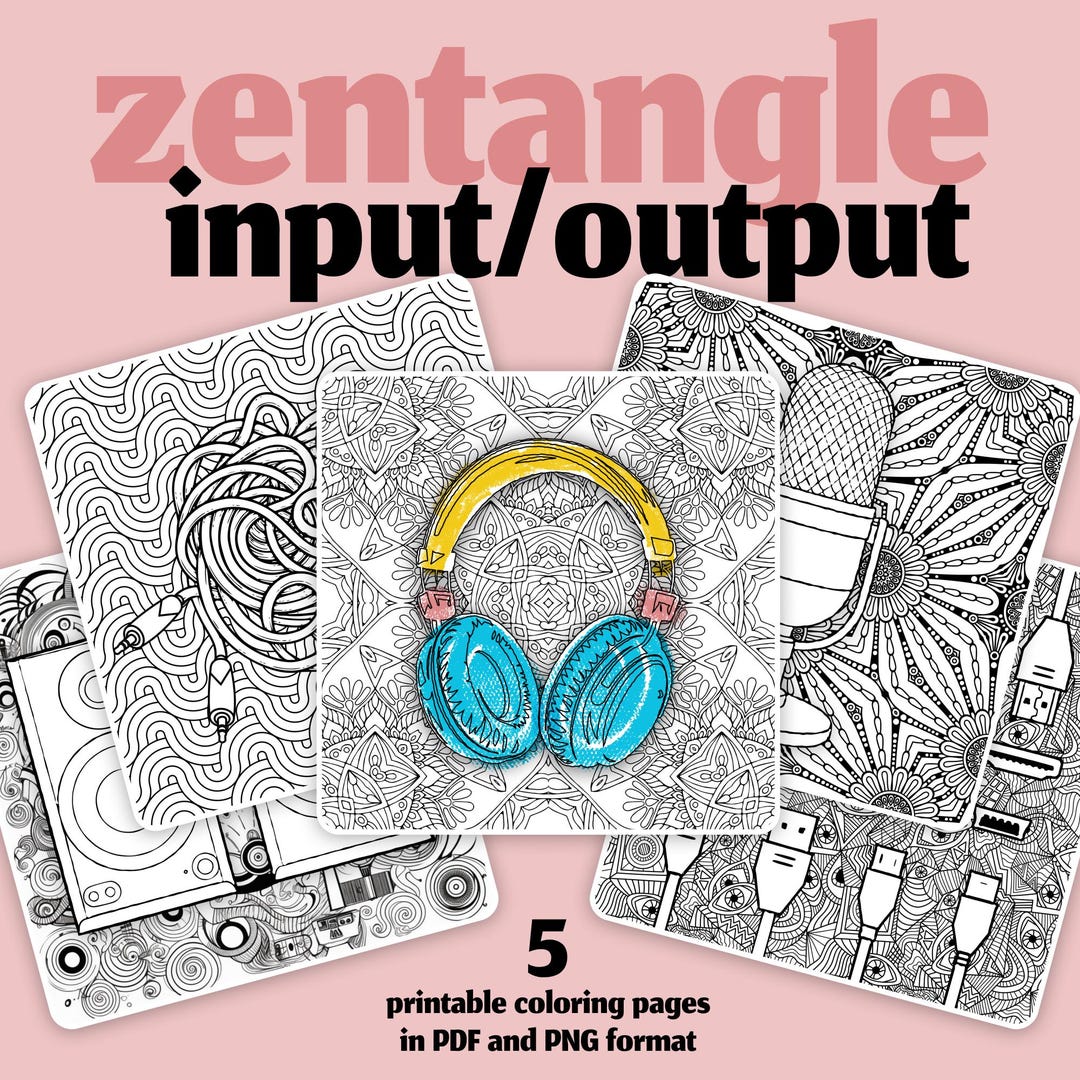 Input Output Coloring Pages: Zentangle Music Doodles (PDF + PNG ...