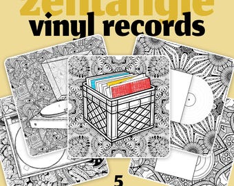 Vinyl Record Coloring Pages: Zentangle Music Art (PDF + PNG ...