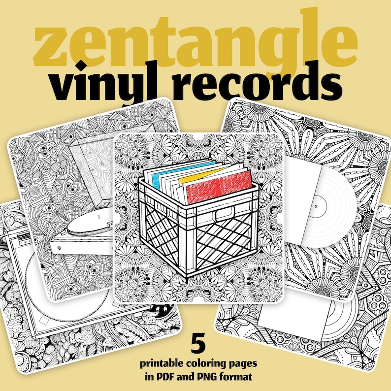 Vinyl Record Coloring Pages: Zentangle Music Art (PDF + PNG ...