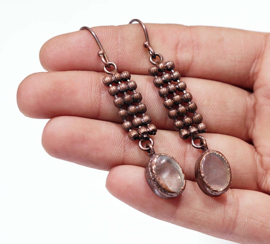 Buy Vintage Style Copper Beaded Earrings With Oval Stone Pendant ...
