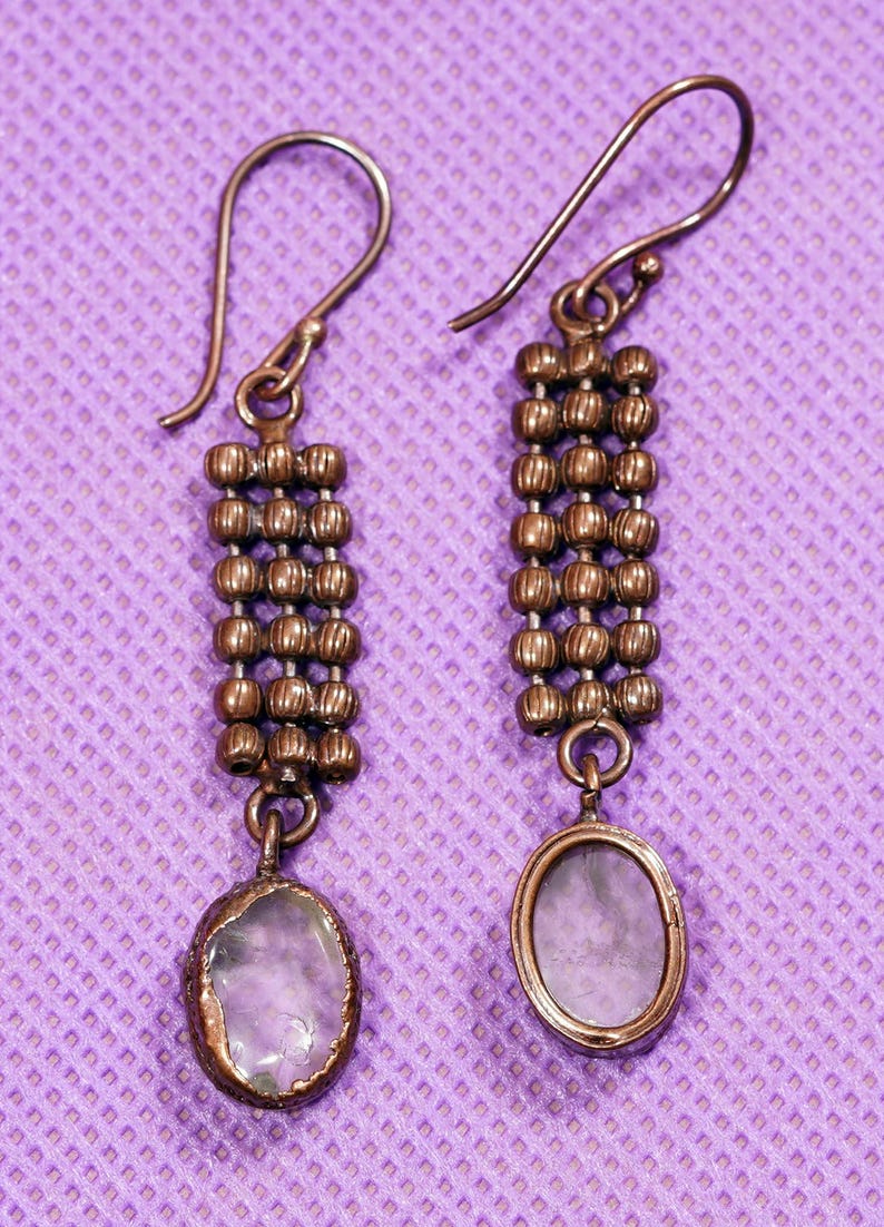 Buy Vintage Style Copper Beaded Earrings With Oval Stone Pendant ...