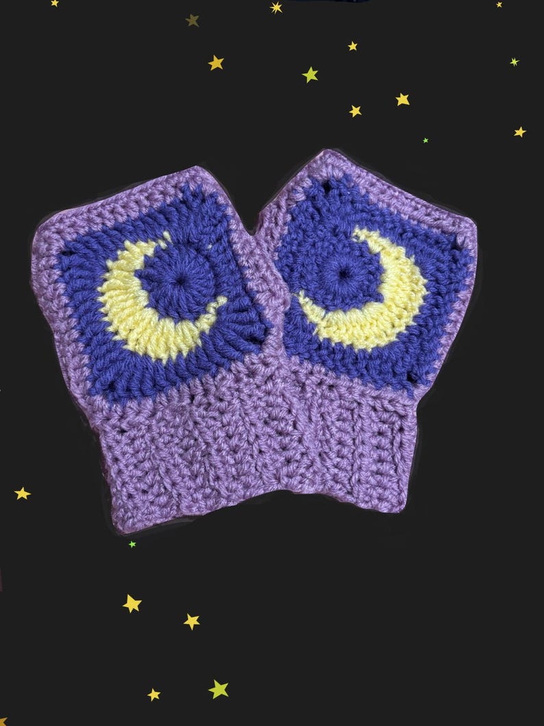 Celestial Fingerless Crochet Gloves // Moon and Purple Whimsical - Etsy