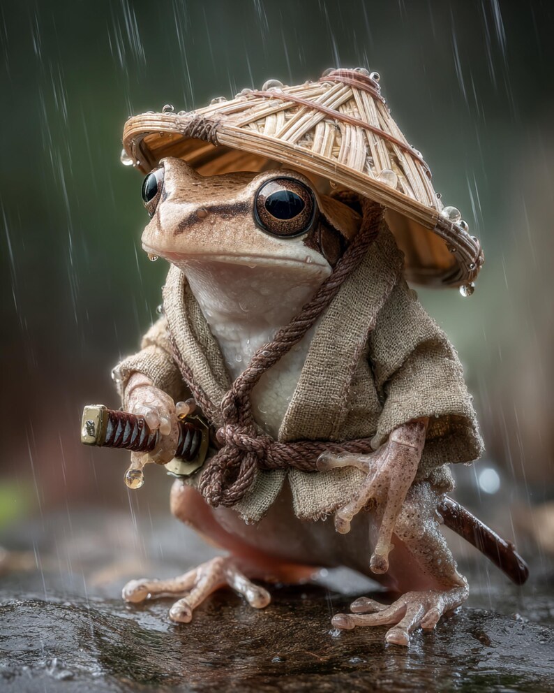 Ronin of the Rain Garden Printable Art Bundle | Realistic Frog Samurai ...