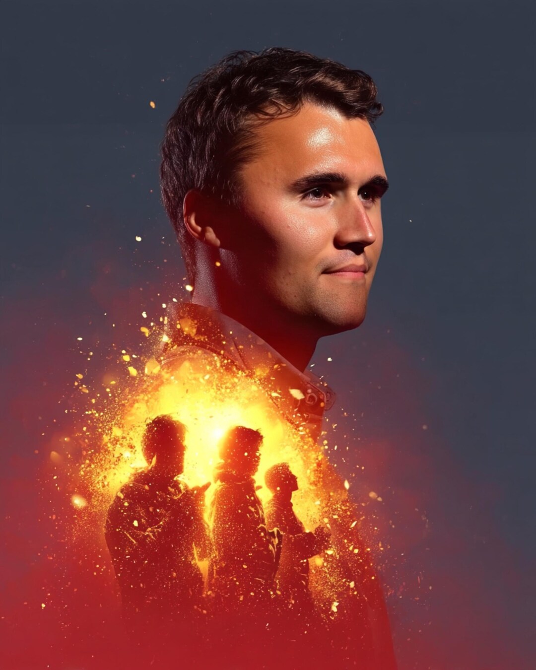 Charlie Kirk Portrait | Silhouette Figures in Firelight | Cinematic ...