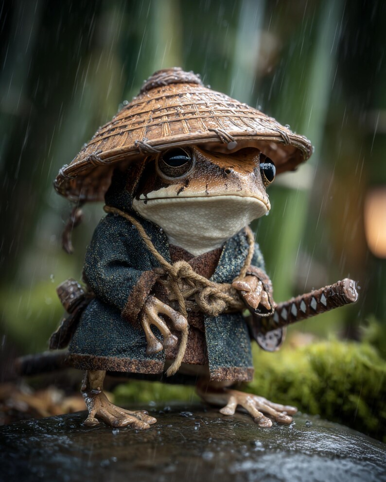 Ronin of the Rain Garden Printable Art Bundle | Realistic Frog Samurai ...