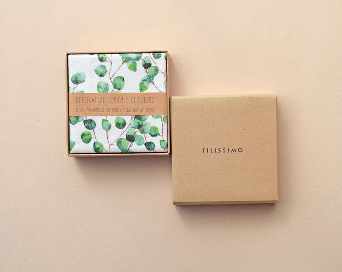 Ceramic Coasters Aquarelle Green Leaves Botanical Plant - Etsy