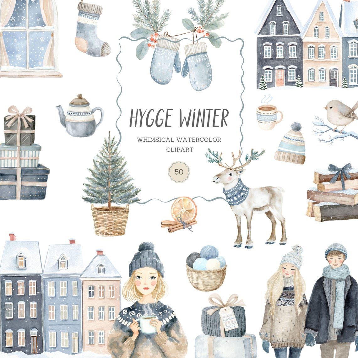 Hygge Christmas Clipart Nordic Scandinavian Holiday PNG Neutral ...