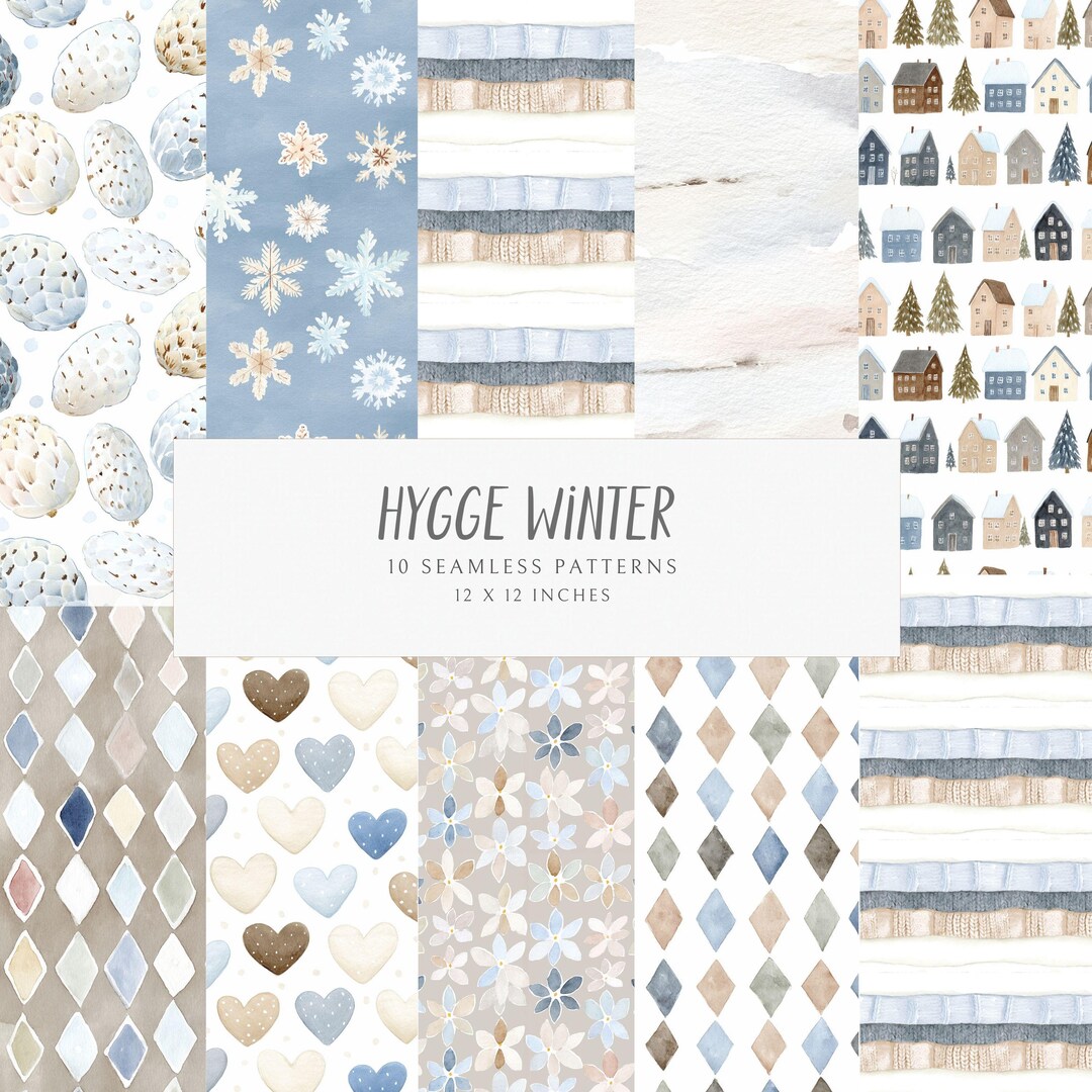 Hygge Winter Seamless Patterns Nordic Scandinavian Christmas ...