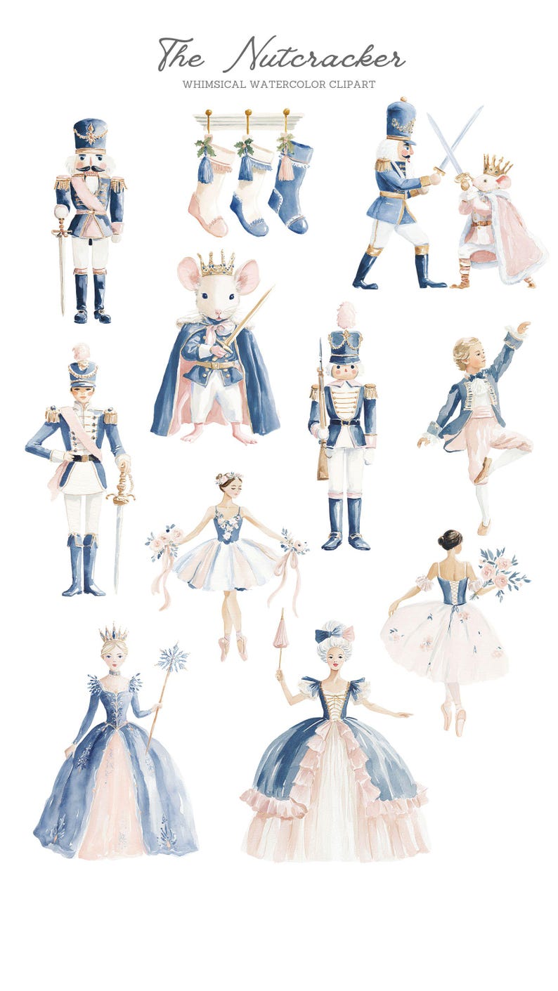 Nutcracker Clipart Whimsical Pastel Watercolor Ballet Christmas ...