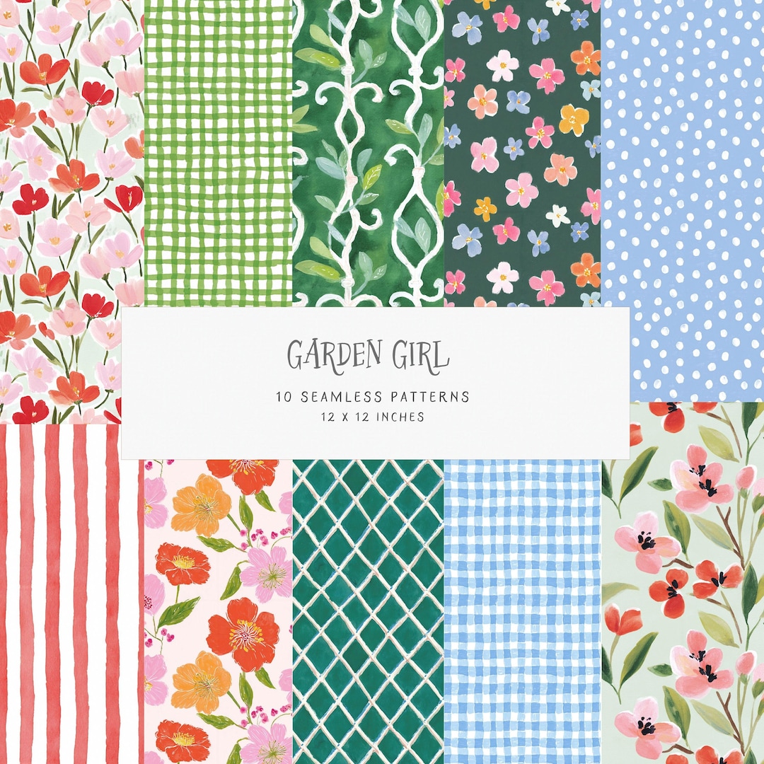 Garden Girl Seamless Patterns Spring Gardening Preppy Floral ...