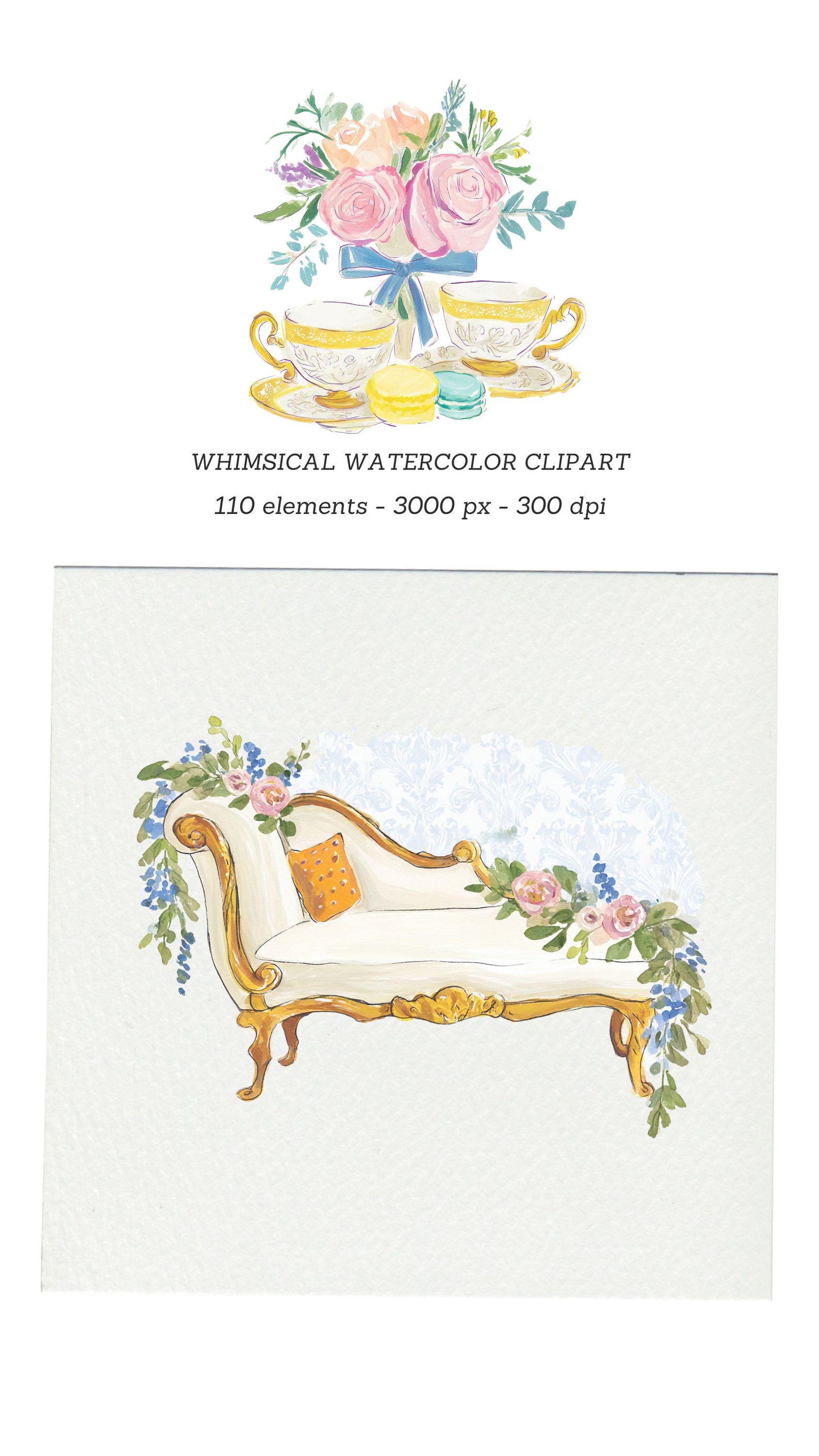 Rococo Clipart Whimsical Pastel Watercolor Preppy French Feminine ...