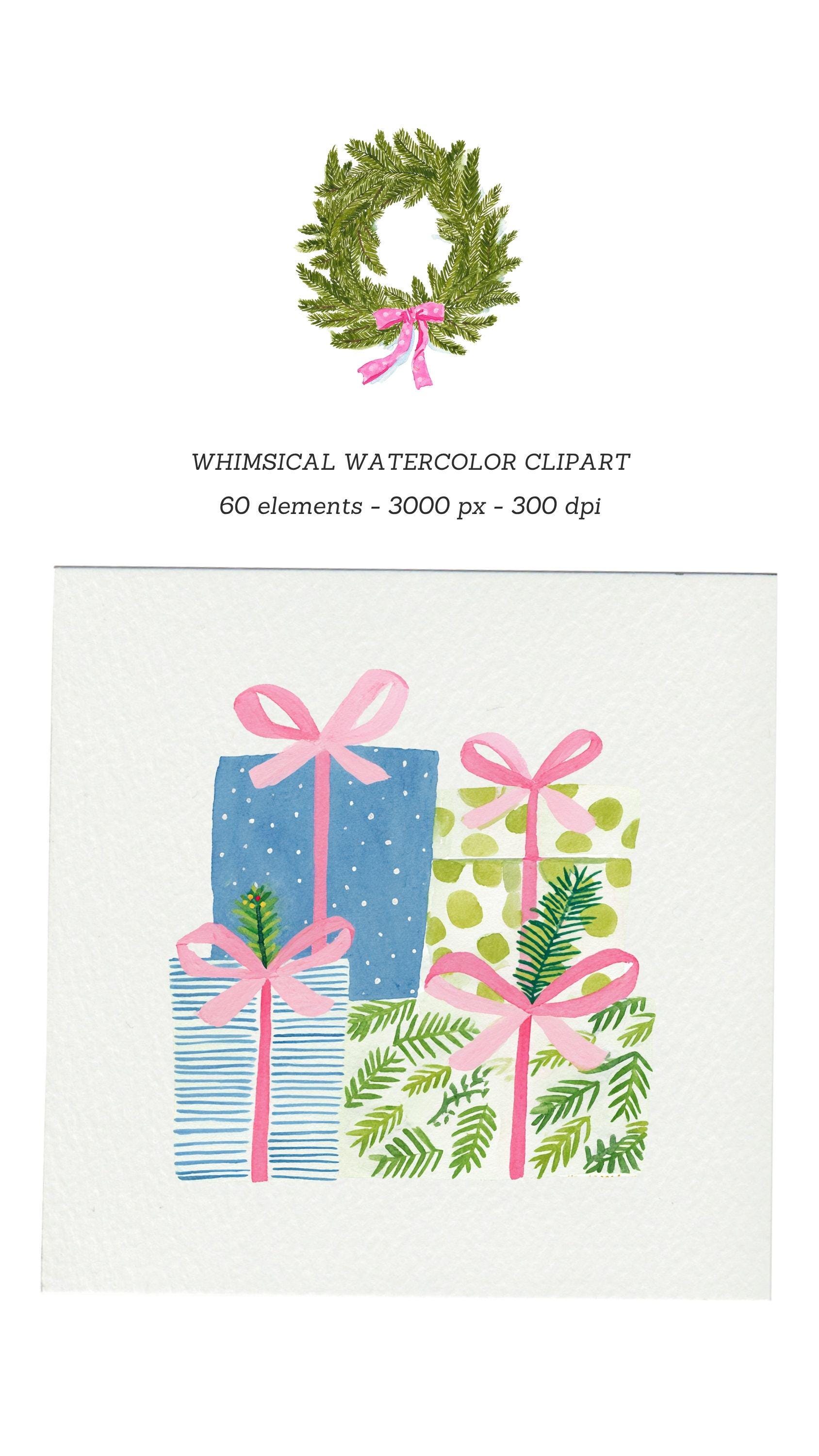 Whimsical Christmas Clipart Colorful Watercolor Doodles Holiday PNG ...