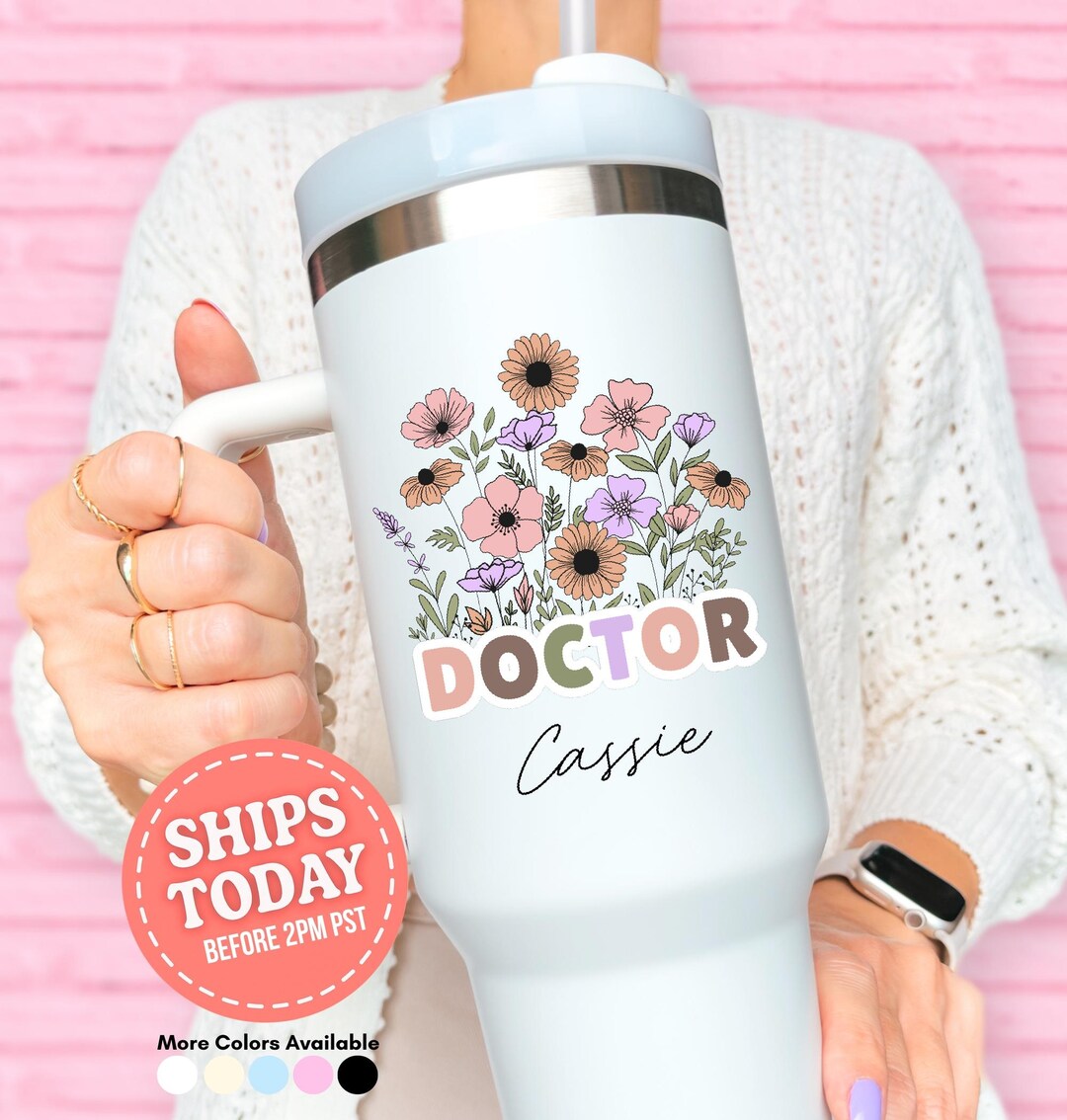 Floral Doctor Tumbler, Personalized Doctor Cup, Medical Professional ...