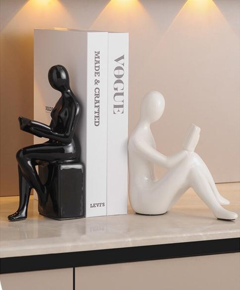Modern Ceramic Bookend Set: Black & White Reading Figures - Etsy
