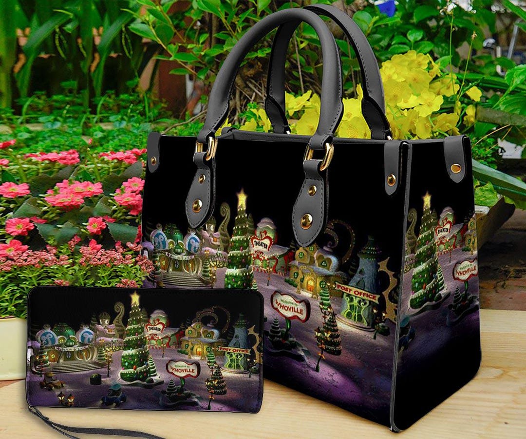 Personalized Grinch Leather Handbag and Wallet Set, Holiday Customized ...